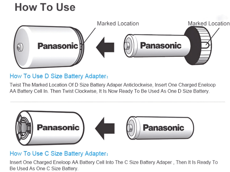 AA to D Size Battery Adapter Converter