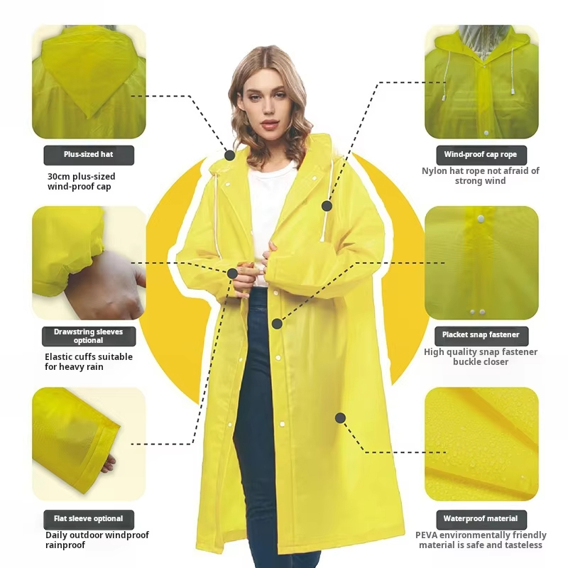 Unisex Long Reusable Waterproof Raincoat Poncho – PVC EVA PU PE ...